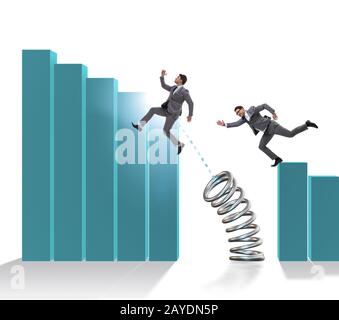 Business people jumping over bar charts Stock Photo - Alamy