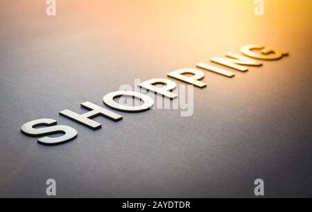 Word shopping written with white solid letters on a board Stock Photo ...