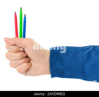 Hand giving pens Stock Photo - Alamy
