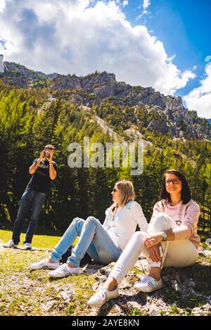 Gruner See, Austria Peaceful mountain view with famous green lake in ...