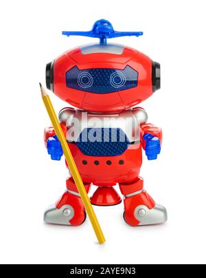 Toy robot with pencil Stock Photo - Alamy