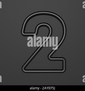 Black outline font Number 2 TWO 3D illustration on black background ...