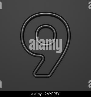 Black outline font Number 9 NINE 3D illustration on black background ...