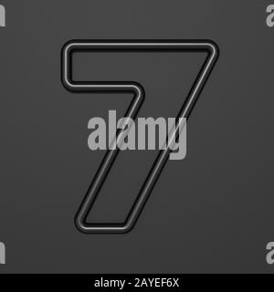 Black outline font Number 7 SEVEN 3D illustration on black background ...