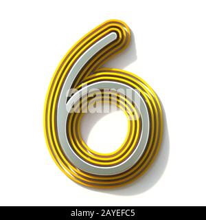 Yellow outlined font Number 6 SIX 3D render illustration isolated on ...