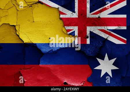 flags of Australia and Colombia painted on cracked wall Stock Photo - Alamy