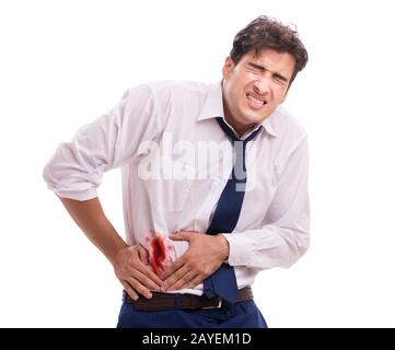 Wounded businessman with blood stains isolated on white backgrou Stock ...