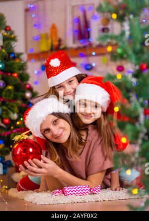 Christmas and New Year decorated interior room with presents and New ...
