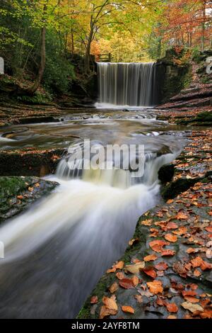 Nant Mill Waterfall near Wrexham captured in the autumn Stock Photo - Alamy