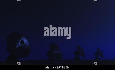 Radio Telescope Antenna Observatory Arrays, Dishes rotating at Night 3D ...