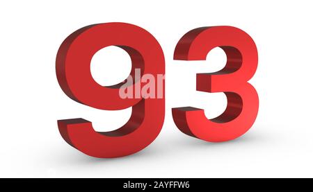 Number ninety-three (number 93) with red transparent stripe on white ...