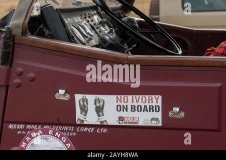 Anti poaching bumper sticker on a safari vehicle in the Masai Mara ...