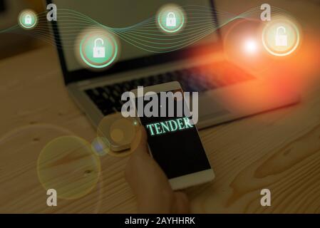 Conceptual hand writing showing Tender. Concept meaning showing ...