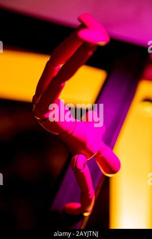 Wooden manikin balancing on picture frame- concept of creativity Stock ...