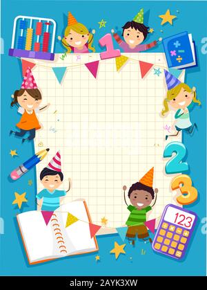 Illustration of Stickman Kids and 123 Math Frame on Paper Stock Photo ...