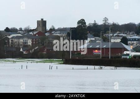Axminster, Devon, UK. 16th February 2020. UK Weather. View of the River ...