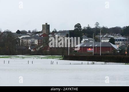 Axminster, Devon, UK. 16th February 2020. UK Weather. View of the River ...
