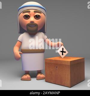 Jesus Christ casts his vote in the election, 3d illustration render ...