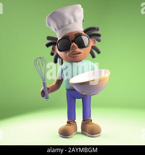 Cool rasta dreadlocks man with chef hat and mixing bowl, 3d ...