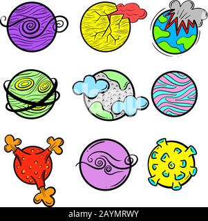 universe world planet with moon line style icon vector illustration ...