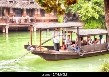 August 29, 2015. Wuzhen Town, China. A stone bridge over the water ...