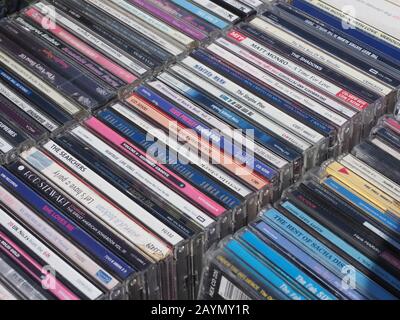 Music CDs. A pile of music compact discs on a white background Stock ...
