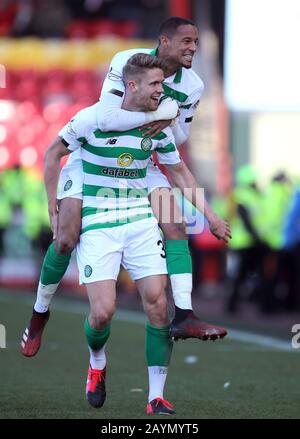 Celtic’s Kristoffer Ajer celebrates during the Ladbrokes Scottish ...