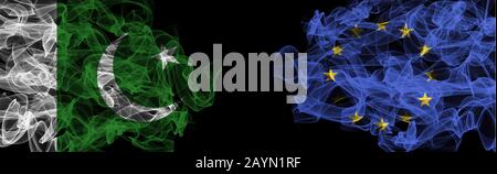 Flags of Pakistan and EU on Black background, Pakistan vs Europe Union ...