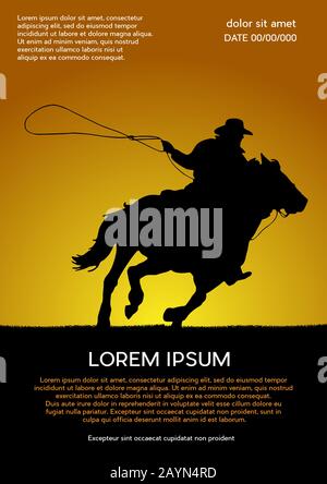 Rodeo competition tournament, sunset background. Vector poster cowboy ...