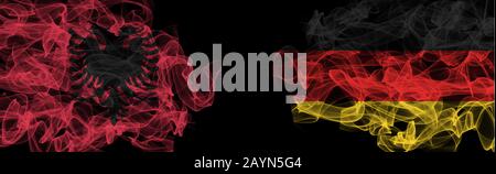 Germany vs. Albania flags on green soccer field Stock Photo - Alamy