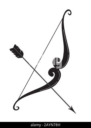 Vintage archery bow and arrow illustration - engraved design for ...