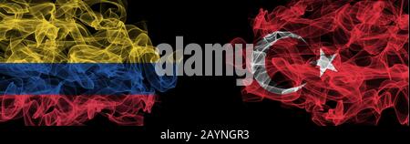Flags of Colombia and Turkey on Black background, Colombia vs Turkey ...