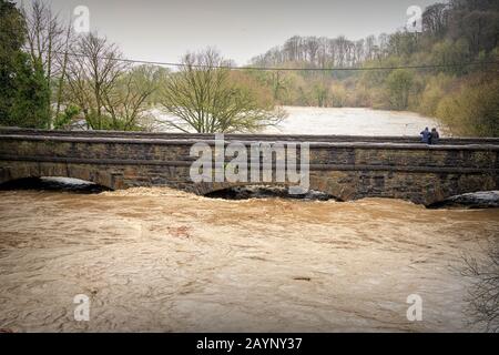 River Taff in flood at the weir in Merthyr Tydfil, South Wales, after ...