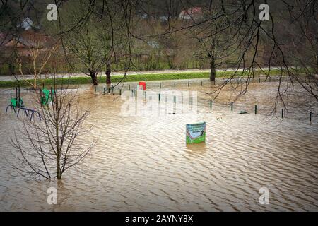 The Radyr Weir Hydro Scheme, South Wales, is flooded after The River ...