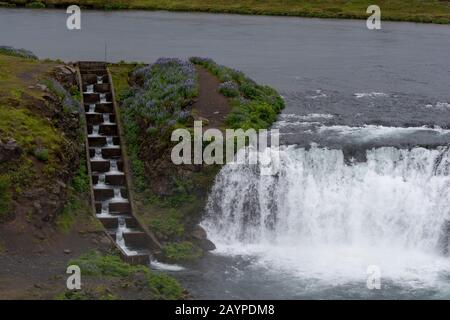 Faxi Waterfall with fish ladder, Iceland, Faxafoss, Vatnsleysufoss ...