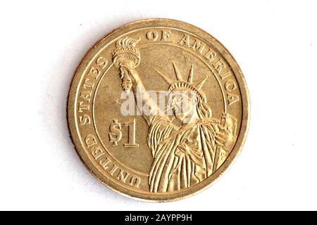 Presidential 1 dollar coin (US $1 coins reverse view) - USA Stock Photo ...