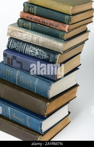 Stack of vintage books visually forming the shape of a staircase Stock ...