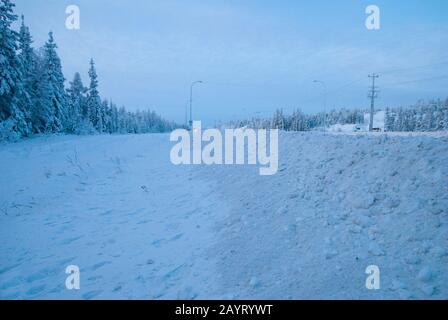 Winter scene by the side of the Yellowknife Highway, Northwest ...