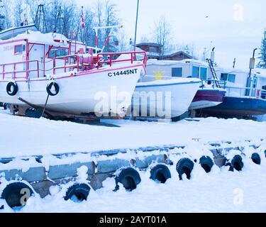 Boats in Winter Storage at the Giant Mine boat launch and dock in ...