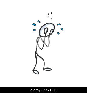 Hand drawn stickman sad crying concept with speech bubble. Simple ...