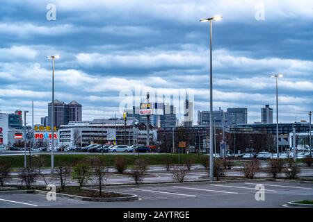 The skyline of Essen View from the west over industrial areas, NRW ...