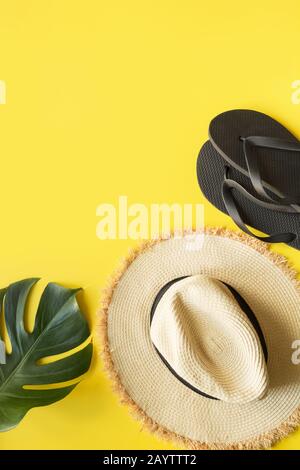 Female accessories on yellow background Stock Photo - Alamy