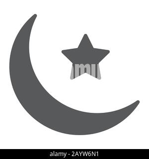Islamic crescent glyph icon, arabic and islam, moon and star sign ...