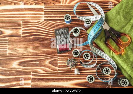 colorful tailoring objects on a white background Stock Photo - Alamy
