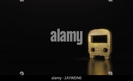 gold glitter symbol of bus 3D rendering on dark black background with ...