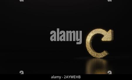 gold glitter symbol of redo circle arrow 3D rendering on dark black ...