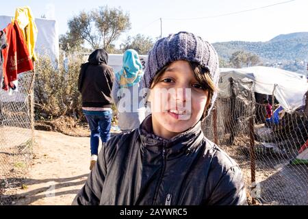 Moria Camp Lesbos Greece Child refugees Stock Photo - Alamy