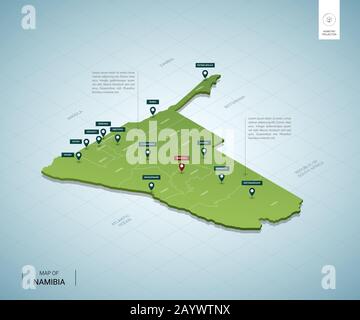 Namibia vector map. Editable template with regions, cities, red pins and blue surface on white ...