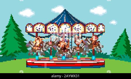 Scene with cute monkeys riding on viking ship in the park illustration ...