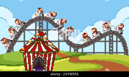 Monkeys riding on roller coaster on white background illustration Stock ...